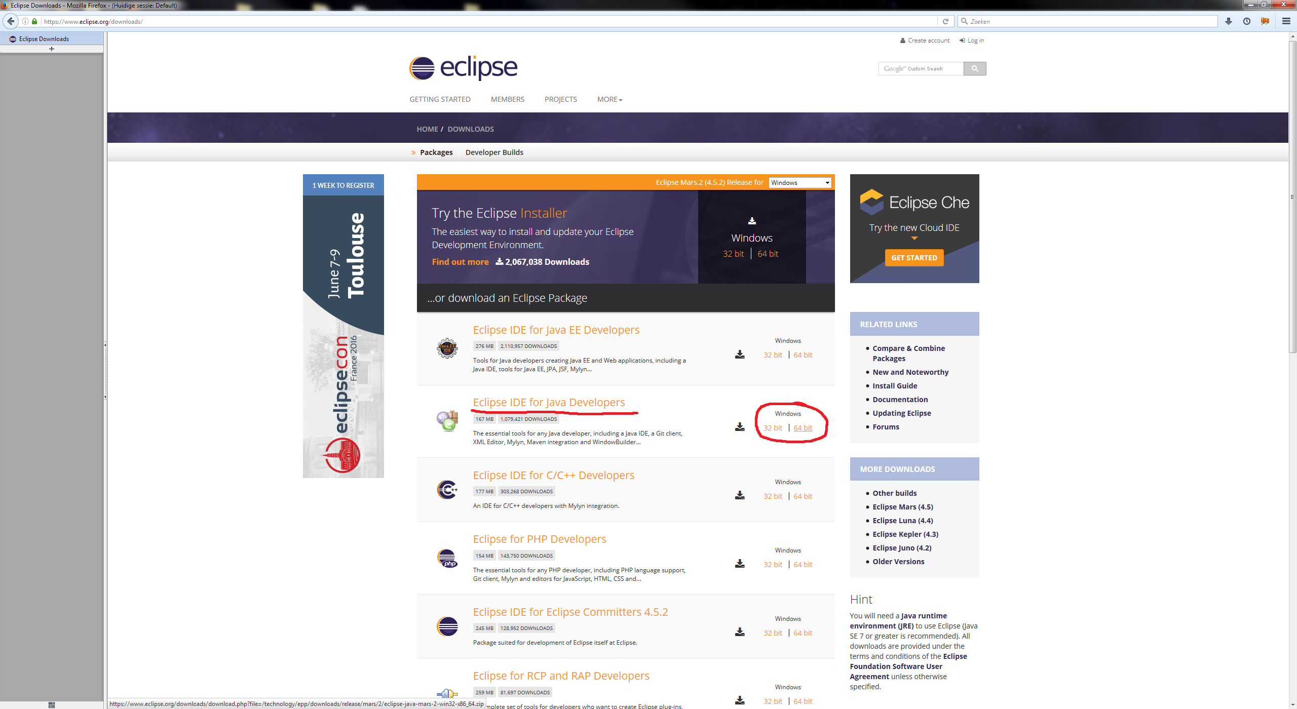 Look for "Eclipse IDE for Java Developers" and press the "32 bit" or "64 bit" link.