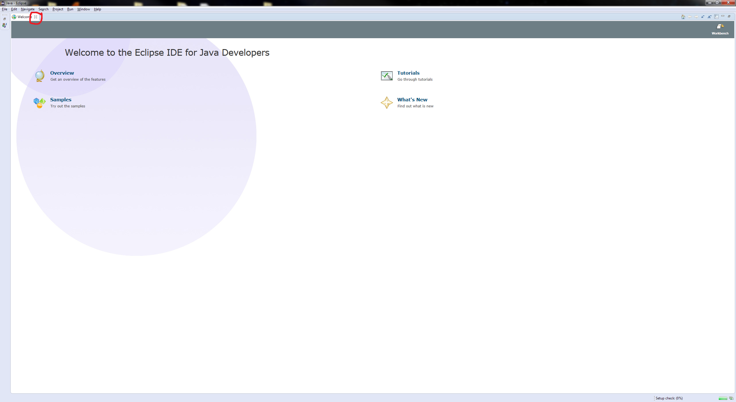 Close the welcome screen.