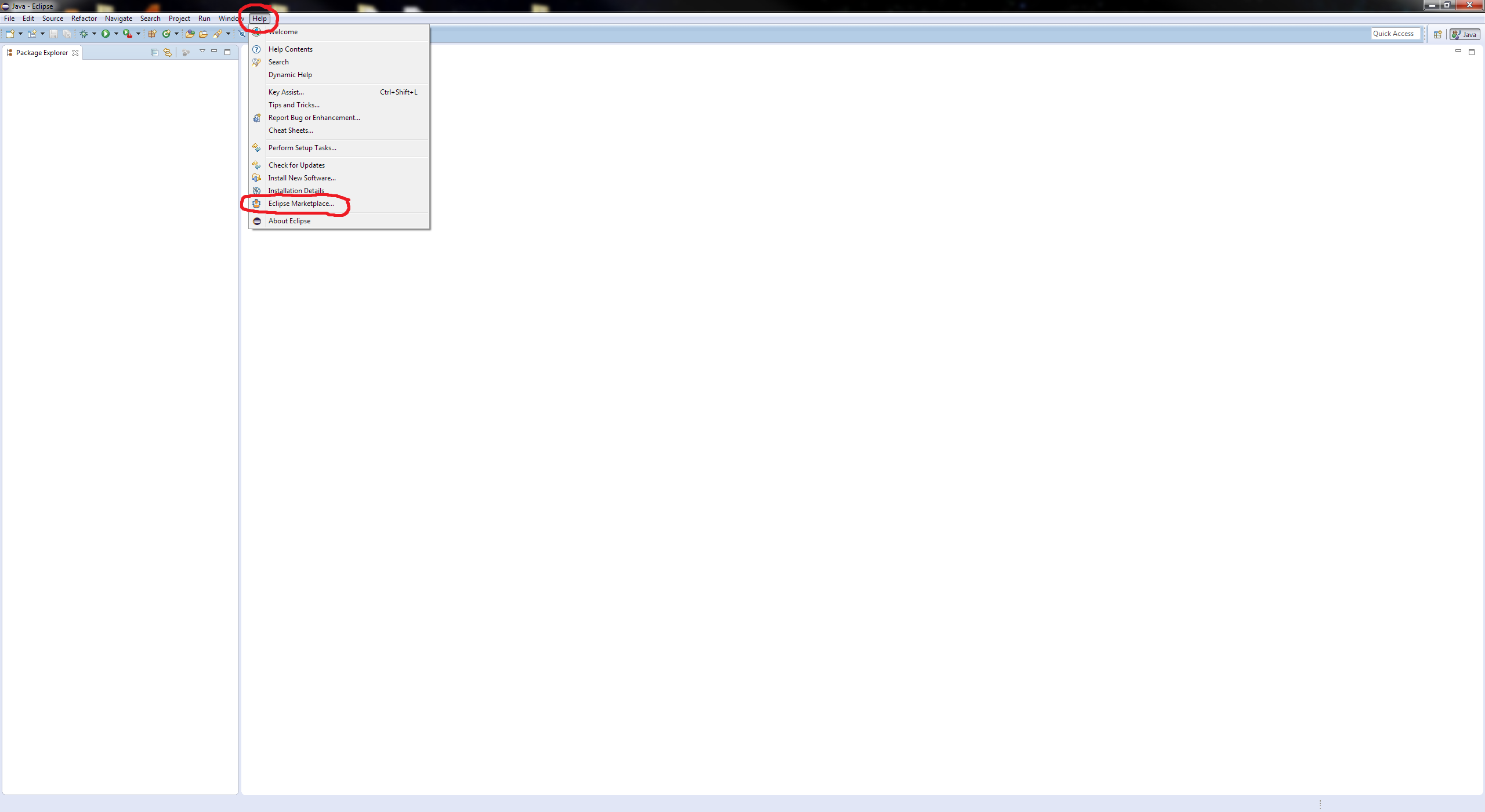 Press [Help] and press [Eclipse Marketplace...].