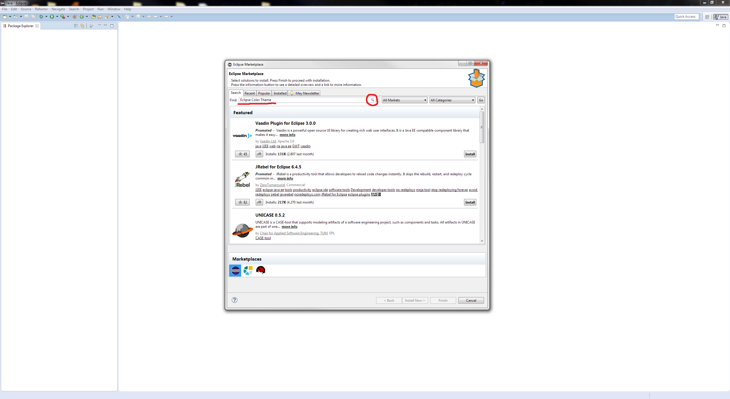 Typ in "Eclipse Color Theme" and press the search button (pressing ...
