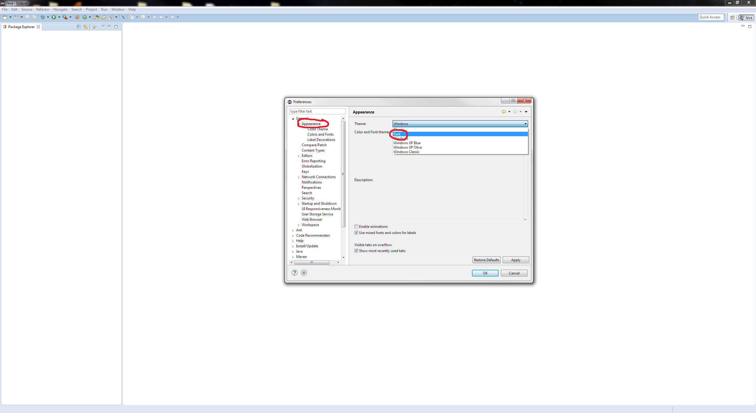 Press [General > Appearance] and change the [Theme] to [Dark].