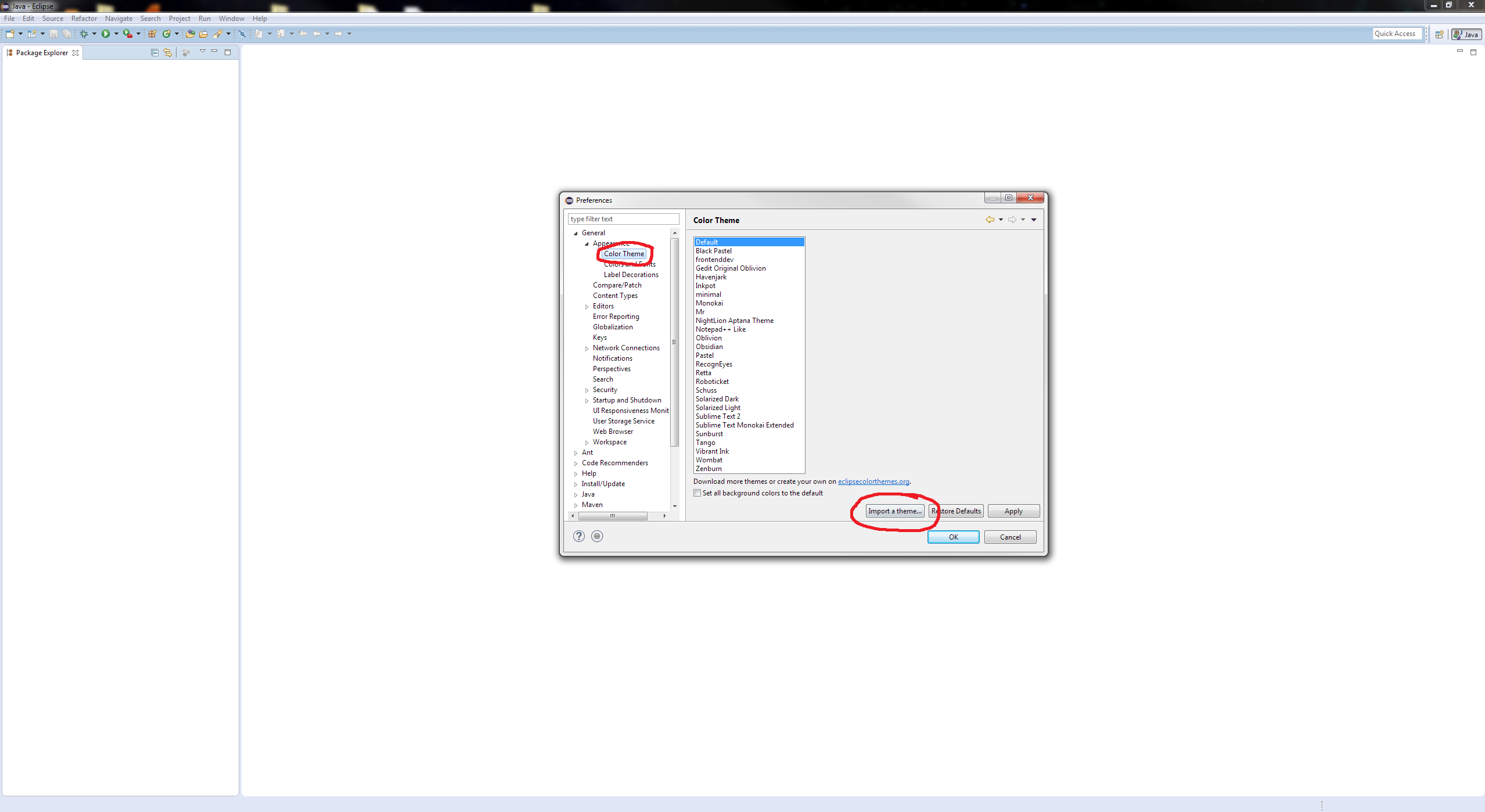 Press [General > Appearance > Color Theme] and press [Import a theme...]