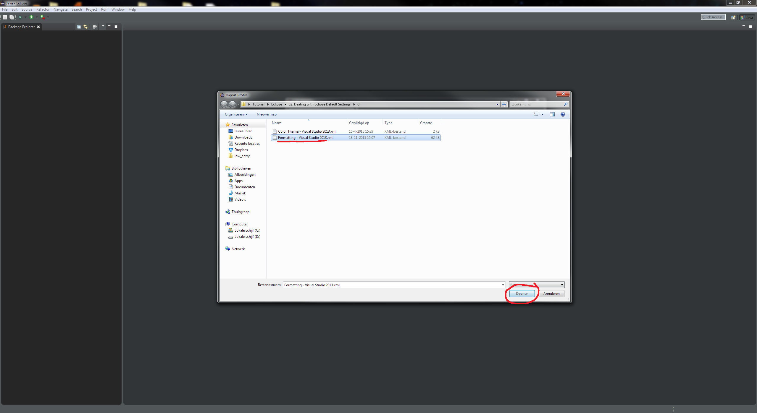Download this formatting style and select it with the Eclipse file selector.