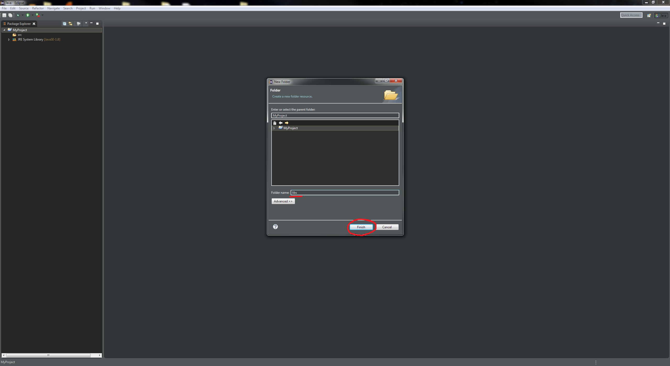 Name the folder "libs" and press [Finish].